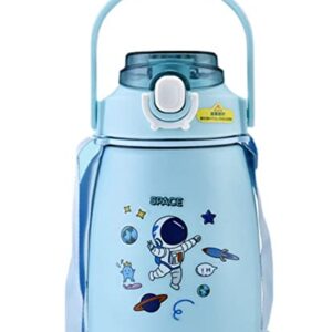 Tualrvvc Insulated Water Bottle 32 oz for Kids Flip-Top Thermos Random Cute Stickers Big Belly Bottle with Straw Handle Strap Light Navy Blue