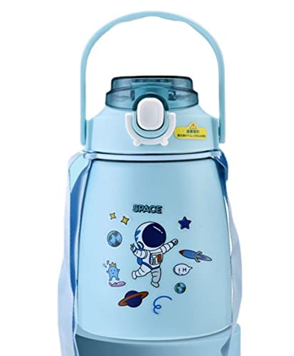 Tualrvvc Insulated Water Bottle 32 oz for Kids Flip-Top Thermos Random Cute Stickers Big Belly Bottle with Straw Handle Strap Light Navy Blue