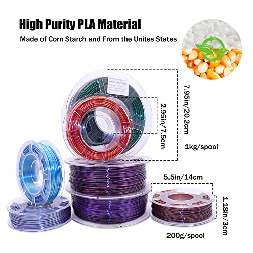 SIKENHO 3D Printer Filament, PLA Filament 1.75mm Silk Black Filament Shiny Purple Blue PLA, 3D Printing Filament 1kg Spool (2.2lbs), Dimensional Accuracy +/- 0.02mm, 3D Filament Fit Most FDM Printer