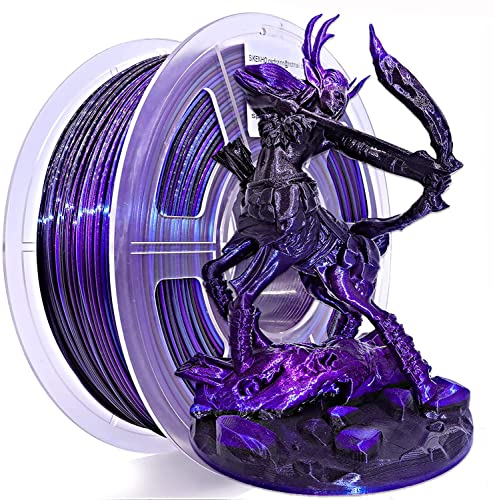 SIKENHO 3D Printer Filament, PLA Filament 1.75mm Silk Black Filament Shiny Purple Blue PLA, 3D Printing Filament 1kg Spool (2.2lbs), Dimensional Accuracy +/- 0.02mm, 3D Filament Fit Most FDM Printer