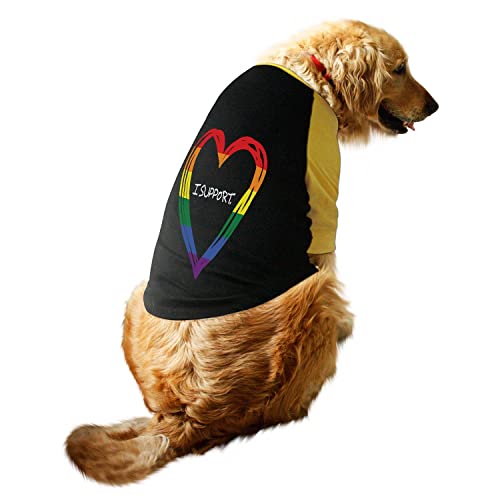 Ruse. Pet Clothes LGBTQ - 2“ Printed Full Sleevess Round Neck Raglan Dog Streetwear T-Shirt/Tees Apparel for Dogs.-Black/Lemon