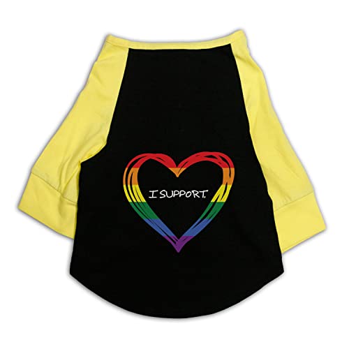 Ruse. Pet Clothes LGBTQ - 2“ Printed Full Sleevess Round Neck Raglan Dog Streetwear T-Shirt/Tees Apparel for Dogs.-Black/Lemon