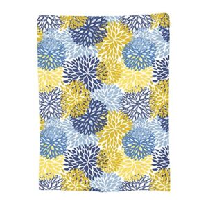 Abucaky Blue Yellow Navy Chrysanthemum Flowers Fleece Throw Blanket Ultra Soft Cozy Decorative Flannel Blanket All Season for Home Bed Couch Chair Travel 50x40in