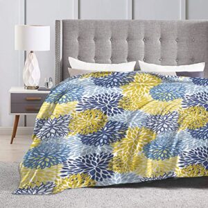 Abucaky Blue Yellow Navy Chrysanthemum Flowers Fleece Throw Blanket Ultra Soft Cozy Decorative Flannel Blanket All Season for Home Bed Couch Chair Travel 50x40in