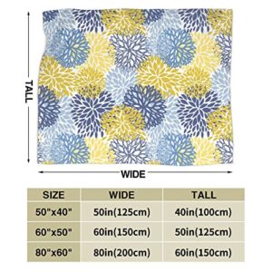 Abucaky Blue Yellow Navy Chrysanthemum Flowers Fleece Throw Blanket Ultra Soft Cozy Decorative Flannel Blanket All Season for Home Bed Couch Chair Travel 50x40in