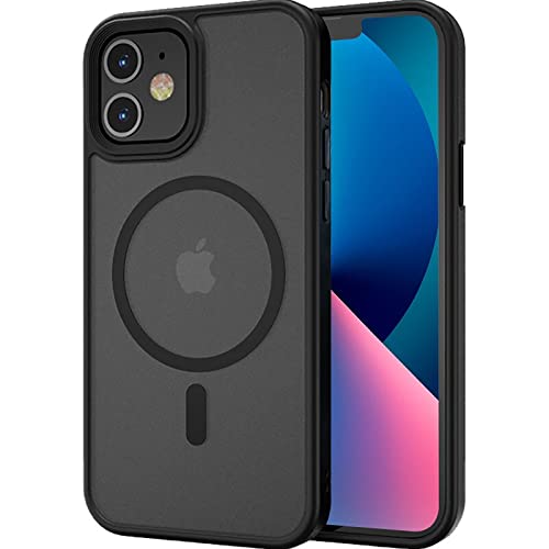 Tigowos Magnetic Case for iPhone11 Case [10FT-Grade Drop Tested & Compatible with MagSafe] Translucent Anti-Fingerprint Anti Shockproof Protective Shell 6.1 Inch, Black