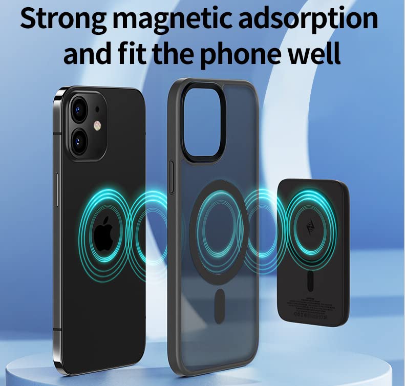 Tigowos Magnetic Case for iPhone11 Case [10FT-Grade Drop Tested & Compatible with MagSafe] Translucent Anti-Fingerprint Anti Shockproof Protective Shell 6.1 Inch, Black