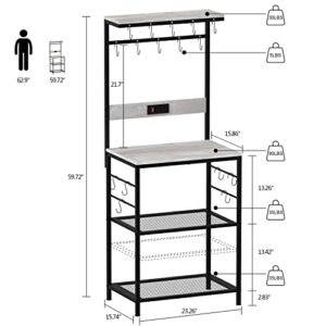 GiftGo Kitchen Bakers Rack with Power Outlet, Coffee Bar Table 4 Tiers, Kitchen Microwave Stand Multifunctional Kitchen Storage Shelf Rack for Spices, Pots and Pans (Grey)