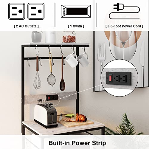 GiftGo Kitchen Bakers Rack with Power Outlet, Coffee Bar Table 4 Tiers, Kitchen Microwave Stand Multifunctional Kitchen Storage Shelf Rack for Spices, Pots and Pans (Grey)