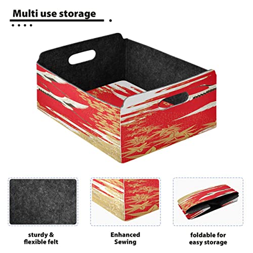 ALAZA Cranes Cherry Maple Leaf Storage Bins Foldable Felt Storage Basket for Closet Nursery Office 13.7 x 5.1 x 10.2 Inch