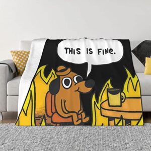 wuozoi funny this is fine dog flannel blanket 50''x40'' ultra-soft comfortable throw blanket for bed sofa dorm decor, gifts