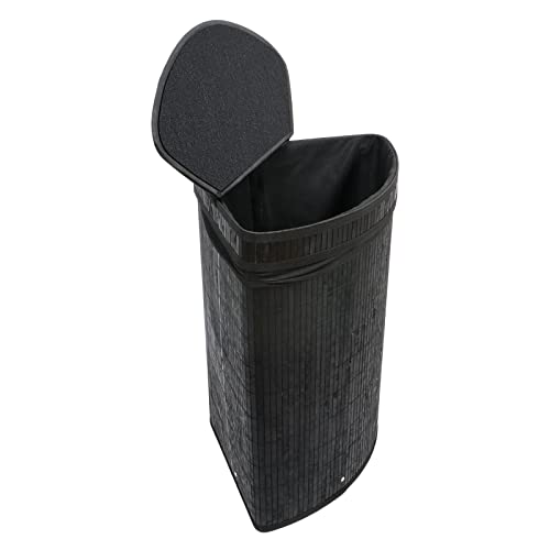 GERAMEXI 60L Bamboo Corner Laundry basket Hamper for dirty clothes stand freely (black)