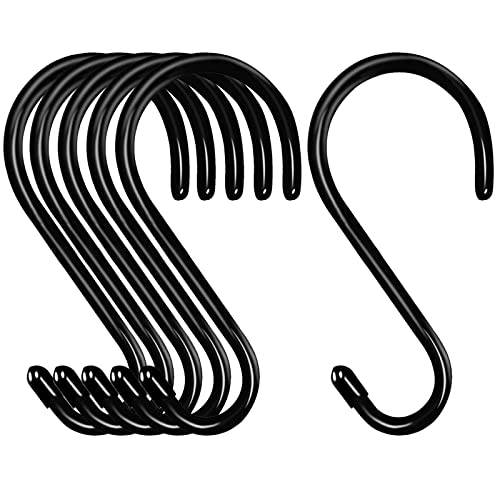 Gutapo 6 Pack Black Large Rubberized Coated S Hooks Non-Slip Heavy Duty Closet Patio Hanger for Hanging Plants Clothes Purses Backpacks Hats Tote Towels Bird Feeders Kitchenware Cups