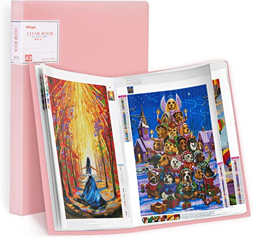 A3 Diamond Painting Storage Book, 60 Views Art Portfolio Presentations Folder with 30 Pages Protectors, 17.3x12.8in