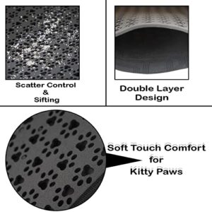 KAYOUBI Cat Litter Mat Litter Trapping Mat, Double-Layer Kitty Paw Design Mat, Waterproof, Easy to Clean, Non-Slip, Scatter Control, Sifting (Black)