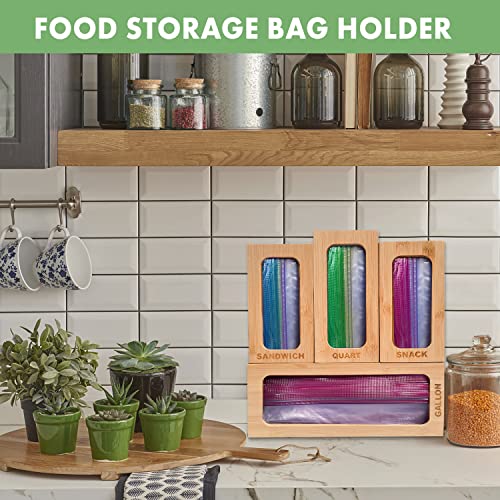 Dharmagic Kitchen Organization and Storage for Drawer Wood Kitchen Food Baggie Dispenser Box Plastic Bag Holder Compatible with Gallon, Quart, Sandwich & Snack Bags from Most Brands Ziplock - Set of 4