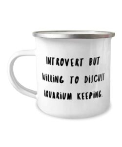 unique idea aquarium keeping 12oz camper mug, introvert but willing to discuss aquarium keeping, cute for friends, holiday