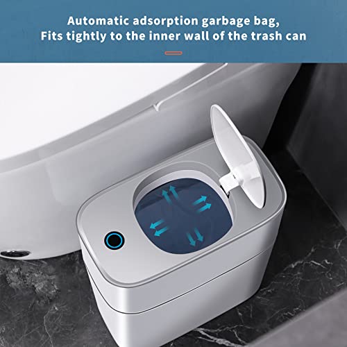 JOYBOS Bathroom Trash Can with Lid, Automatic Bagging Garbage Can, 3.8 Gallon Slim Smart Trash Can, Small Plastic Trash Bin, Narrow Motion Sensor Trash Can for Bedroom, Bathroom, Rv, Office White