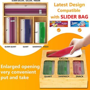 Ziplock Bag Storage Organizer, Bamboo Food Storage Bag Organizer for Kitchen Drawer Compatible with Gallon, Quart, Sandwich and Snack Variety Size Bag