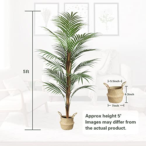 Chantoo Artificial Areca Palm Tree 5FT Fake Tropical Palm Plant with Realistic Artificial Leaves in Pot Faux Plant for Indoor Outdoor Home Patio Office Modern Decor 2Pack