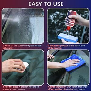 Car Glass Cleaner with Sponge, Car Glass Oil Film Cleaner, Water Spot Remover, Glass Cleaner for Auto and Home Eliminates Coatings, Bird Droppings, and More to Polish and Restore Glass to Clear (150g)