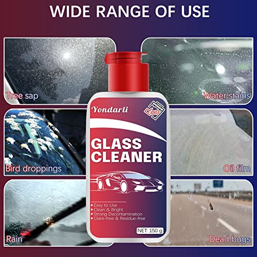 Car Glass Cleaner with Sponge, Car Glass Oil Film Cleaner, Water Spot Remover, Glass Cleaner for Auto and Home Eliminates Coatings, Bird Droppings, and More to Polish and Restore Glass to Clear (150g)