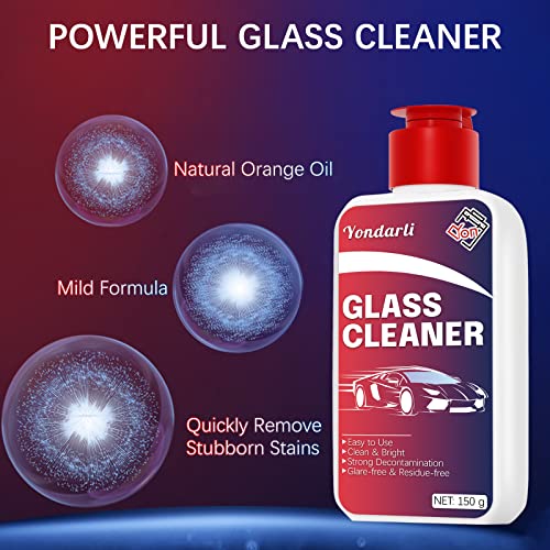 Car Glass Cleaner with Sponge, Car Glass Oil Film Cleaner, Water Spot Remover, Glass Cleaner for Auto and Home Eliminates Coatings, Bird Droppings, and More to Polish and Restore Glass to Clear (150g)