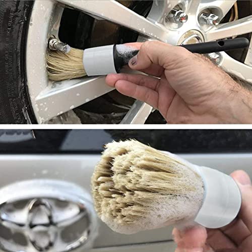 RALIS Detail Boars Hair Ultra Soft Car Detail Brushes Car Detailing Brush - Set of 3 Pcs Different Sizes NO Metal Brush Parts for Cleaning Interior Upholstery, Air Vents, Wheels, Leather