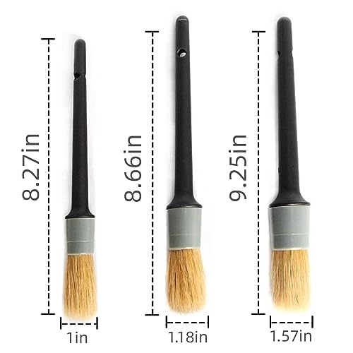 RALIS Detail Boars Hair Ultra Soft Car Detail Brushes Car Detailing Brush - Set of 3 Pcs Different Sizes NO Metal Brush Parts for Cleaning Interior Upholstery, Air Vents, Wheels, Leather