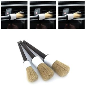 RALIS Detail Boars Hair Ultra Soft Car Detail Brushes Car Detailing Brush - Set of 3 Pcs Different Sizes NO Metal Brush Parts for Cleaning Interior Upholstery, Air Vents, Wheels, Leather