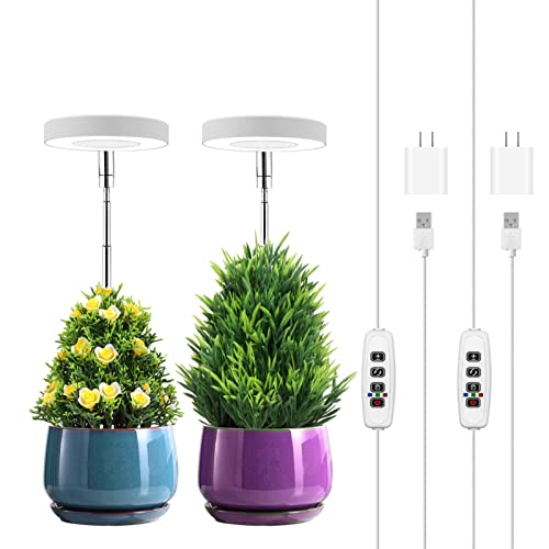 Grow Light, 2pcs Plant Light for Indoor Plants, LED Full Spectrum Plant Growing Light with Red/Blue/Purple & Yellow/White/Warm White, Height Adjustable, Auto On/Off Timer 3/9/12h, 10 Dimmable Levels