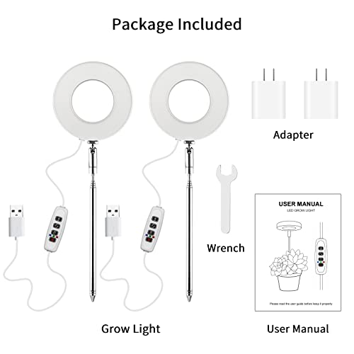 Grow Light, 2pcs Plant Light for Indoor Plants, LED Full Spectrum Plant Growing Light with Red/Blue/Purple & Yellow/White/Warm White, Height Adjustable, Auto On/Off Timer 3/9/12h, 10 Dimmable Levels