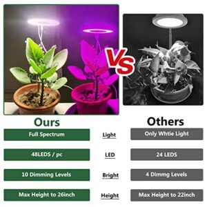 Grow Light, 2pcs Plant Light for Indoor Plants, LED Full Spectrum Plant Growing Light with Red/Blue/Purple & Yellow/White/Warm White, Height Adjustable, Auto On/Off Timer 3/9/12h, 10 Dimmable Levels