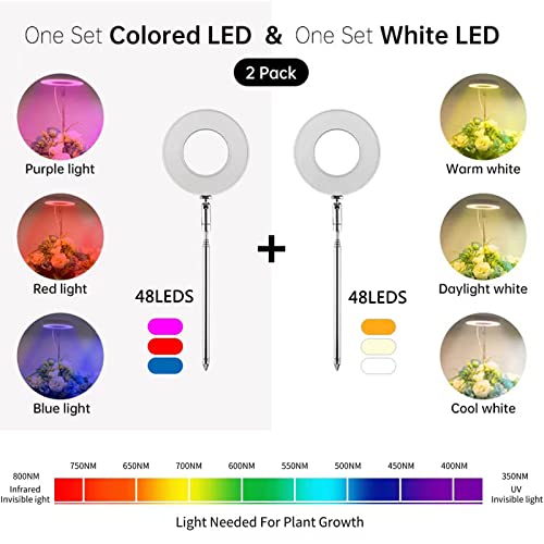 Grow Light, 2pcs Plant Light for Indoor Plants, LED Full Spectrum Plant Growing Light with Red/Blue/Purple & Yellow/White/Warm White, Height Adjustable, Auto On/Off Timer 3/9/12h, 10 Dimmable Levels