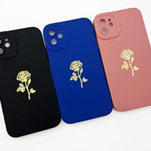 Qokey for iPhone 11 Case(2019 6.1"), Cute Plated Rose Gold Flower with Anti-Fall Lens Cameras Cover Shell, Soft TPU Shockproof Anti-Fingerprint Phone Protection Cases for Women Girls Men,Black