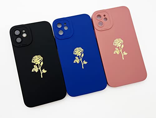 Qokey for iPhone 11 Case(2019 6.1"), Cute Plated Rose Gold Flower with Anti-Fall Lens Cameras Cover Shell, Soft TPU Shockproof Anti-Fingerprint Phone Protection Cases for Women Girls Men,Black