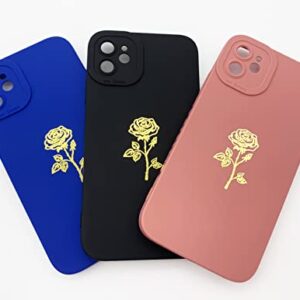 Qokey for iPhone 11 Case(2019 6.1"), Cute Plated Rose Gold Flower with Anti-Fall Lens Cameras Cover Shell, Soft TPU Shockproof Anti-Fingerprint Phone Protection Cases for Women Girls Men,Black