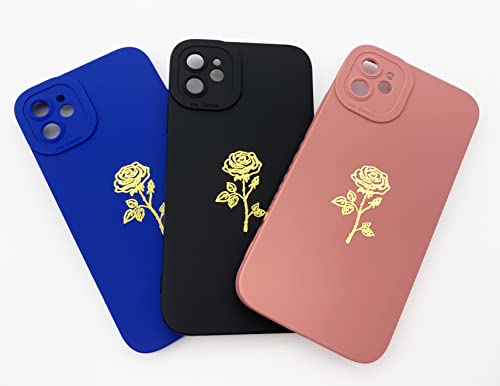 Qokey for iPhone 11 Case(2019 6.1"), Cute Plated Rose Gold Flower with Anti-Fall Lens Cameras Cover Shell, Soft TPU Shockproof Anti-Fingerprint Phone Protection Cases for Women Girls Men,Black