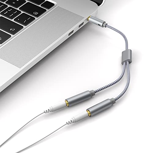 SCETREND Headphone Splitter Audio Jack Earphone Splitter Aux Cord Splitter 2 Way Nylon-Braided Stereo Aux Cable for Headphones Tablets Laptop PS4 Switch Tablets PC Speakers Silver