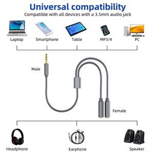 SCETREND Headphone Splitter Audio Jack Earphone Splitter Aux Cord Splitter 2 Way Nylon-Braided Stereo Aux Cable for Headphones Tablets Laptop PS4 Switch Tablets PC Speakers Silver