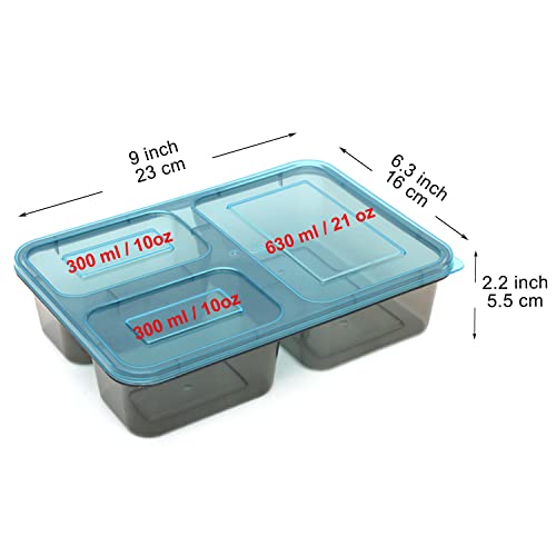 Youngever 7 Sets Large Bento Lunch Box 40 Ounce, Meal Prep Containers, Reusable Plastic Divided Food Storage Container Boxes (3 Compartment)