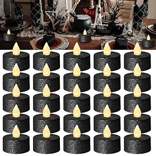 LOGUIDE Black Candles,Battery Operated LED Tea Lights for Black Party Decorations,Birthday,Wedding Centerpiece, Christmas Decorations Ornaments Pack of 24