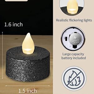 LOGUIDE Black Candles,Battery Operated LED Tea Lights for Black Party Decorations,Birthday,Wedding Centerpiece, Christmas Decorations Ornaments Pack of 24