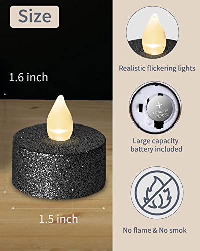 LOGUIDE Black Candles,Battery Operated LED Tea Lights for Black Party Decorations,Birthday,Wedding Centerpiece, Christmas Decorations Ornaments Pack of 24