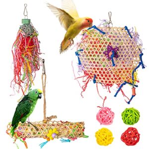 kukaster pet bird parrot shredder toys set colorful bird chewing toys foraging shredder toy parrots cage accessories hanging toys for small lovebird cockatiel conures parakeets budgie