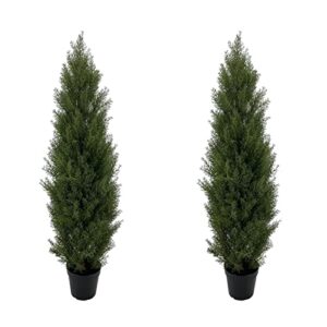 SeelinnS Artificial Cedar Pine Tree Christmas Tree Artificial Topiary Cedar Trees Potted UV Rated Plant for Home Decor Indoors and Outdoors 4FT Fake Plants Tall Artificial Plants Shrubs (2 Pack)