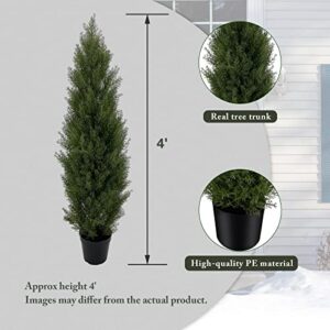 SeelinnS Artificial Cedar Pine Tree Christmas Tree Artificial Topiary Cedar Trees Potted UV Rated Plant for Home Decor Indoors and Outdoors 4FT Fake Plants Tall Artificial Plants Shrubs (2 Pack)