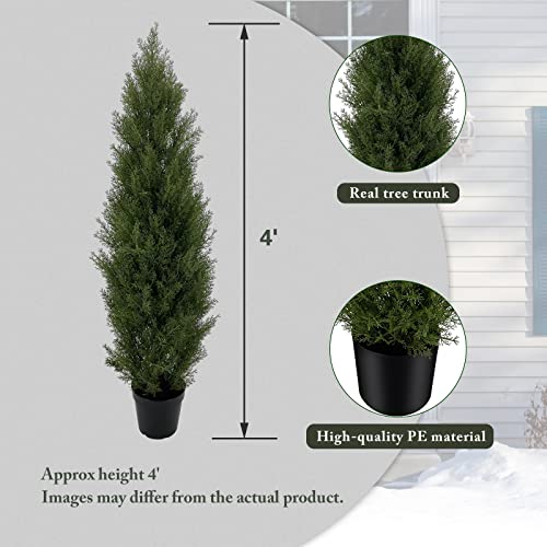 SeelinnS Artificial Cedar Pine Tree Christmas Tree Artificial Topiary Cedar Trees Potted UV Rated Plant for Home Decor Indoors and Outdoors 4FT Fake Plants Tall Artificial Plants Shrubs (2 Pack)