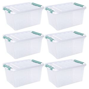 Afromy Set of 6 Latching Storage Box, Plastic Storage Bin with Lid, 20 Quart, Clear