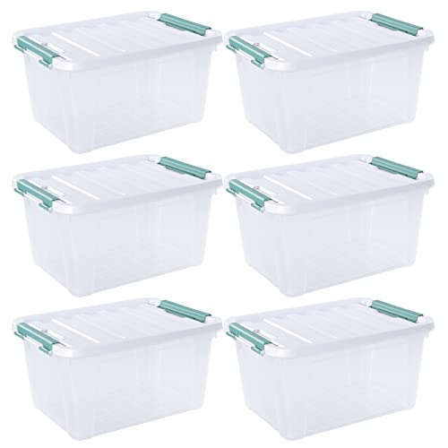 Afromy Set of 6 Latching Storage Box, Plastic Storage Bin with Lid, 20 Quart, Clear